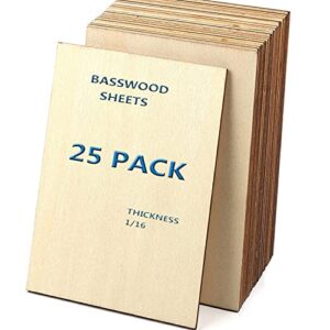 unfinished wood pieces,25pcs basswood sheets 1/16,thin plywood wood sheets for crafts,perfect for diy projects, painting, drawing, laser, wood engraving, wood burning and cnc cutting(150x100x1.5mm)