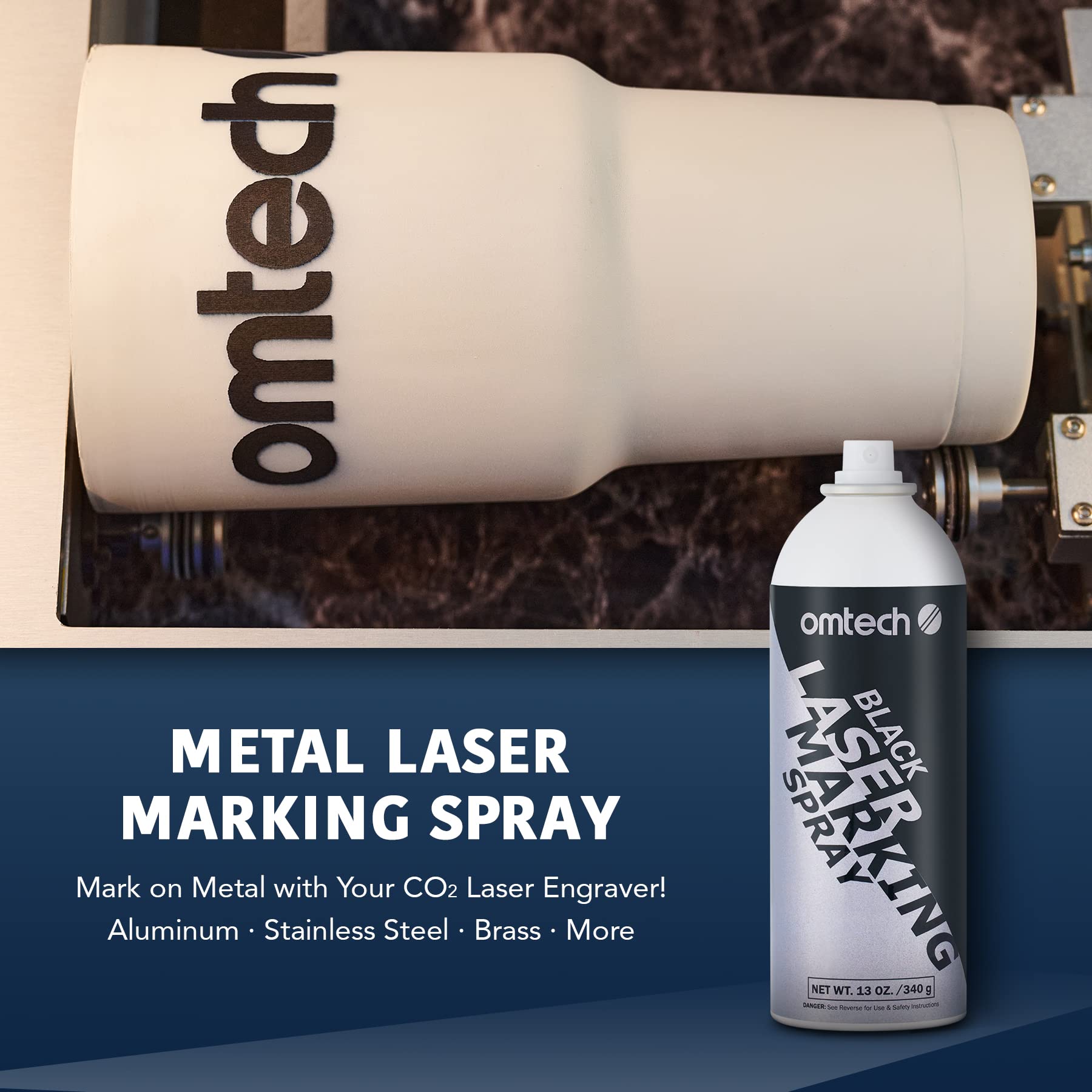 OMTech Laser Marking Spray, 13oz Aerosol Black CO2 Spray for Laser Engraving Metal, Laser Ink for Aluminum Stainless Steel Brass,Metal Laser Marking Fluid for CO2 Laser Engravers