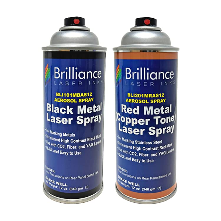 12 Oz - BLI101, BLI201 - Aerosol Red (Copper Tone) and Black Laser Ink for Metals Marking - CO2 Laser - Fiber Laser - YAG, Durable, Permanent, High Contrast, Brilliance Laser Inks