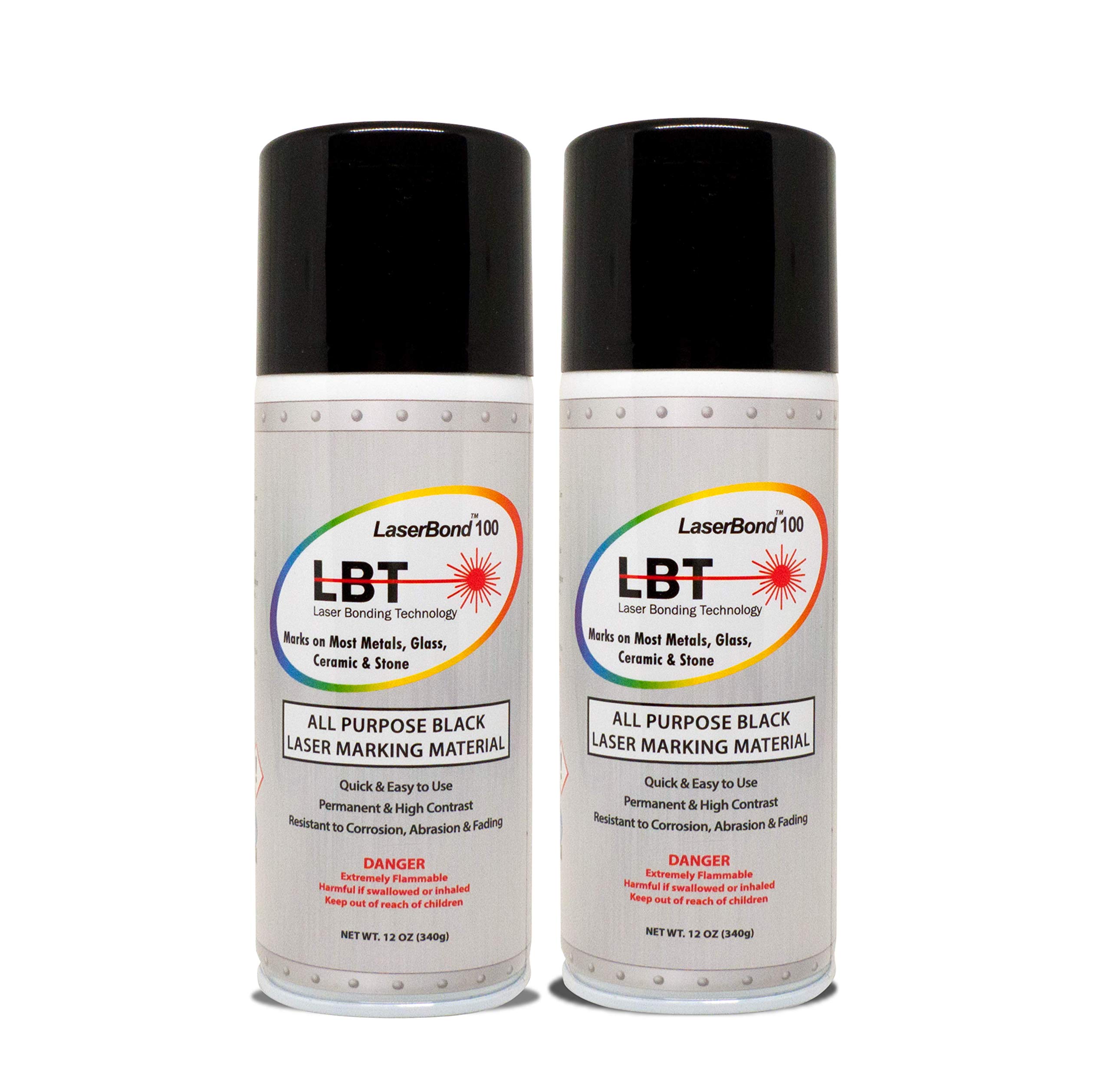 LaserBond Aerosol Black Laser Marking Spray 100 (12 oz), (2 Pack) Works with All Laser Engravers, Printers | CO2, Fiber & YAG Laser | LBT 100 Permanently Marks on Most Metals, Glass & Ceramic