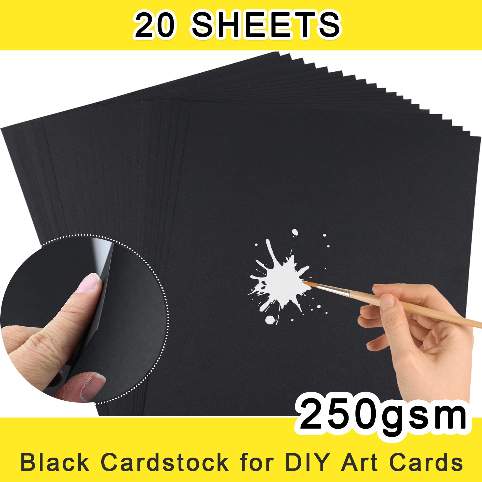 20 Sheets Black Thick Paper Cardstock Blank 8.5 x 11 Inch 250gsm Thick Black Craft Paper for DIY Cards Making, Invitations, Scrapbook School Supplies