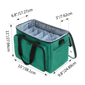 Teamoy Knitting Bag, Yarn Tote Organizer with Inner Divider (Sewn to Bottom) for Crochet Hooks, Knitting Needles(Up to 14”), Project and Supplies -No Accessories Included, Green