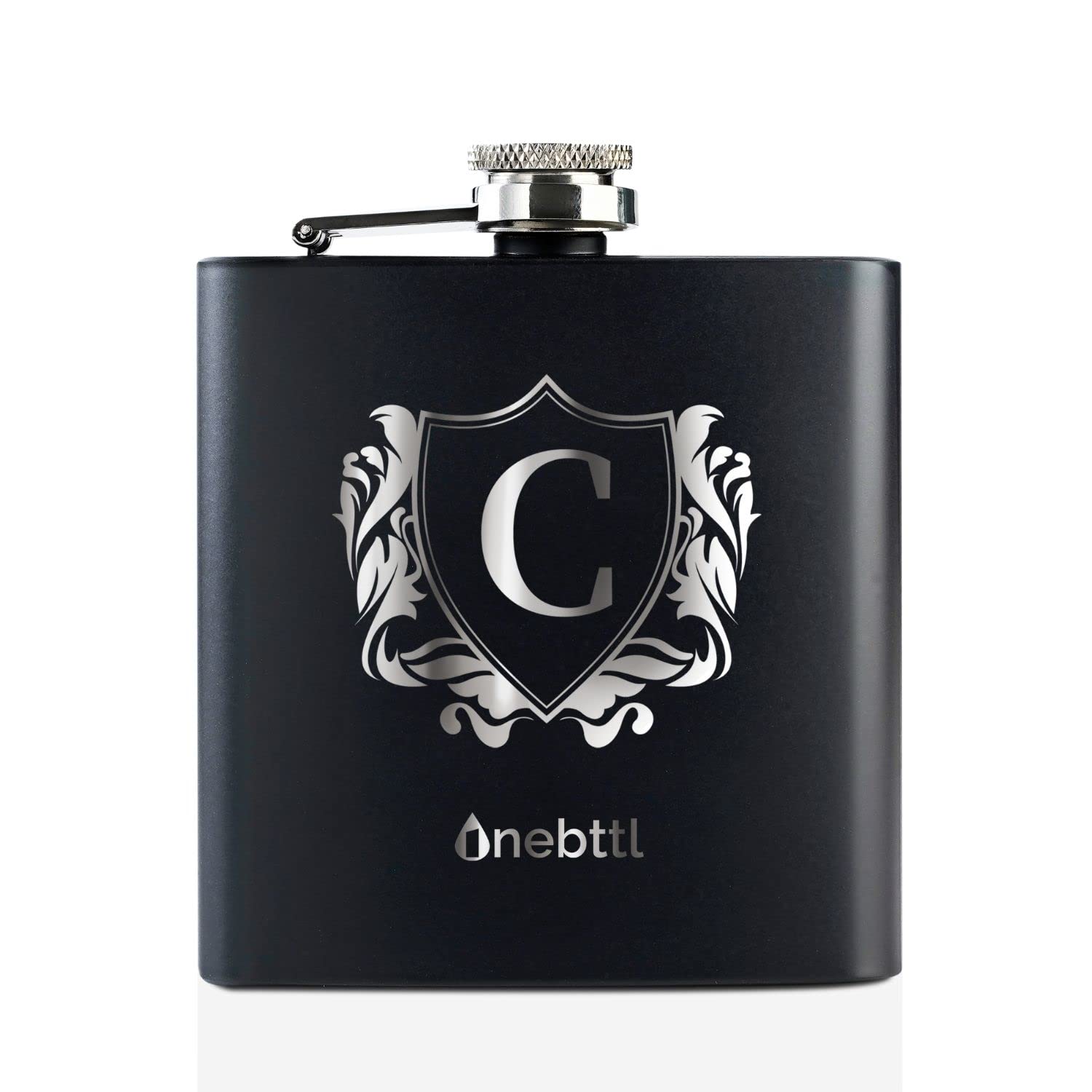 Onebttl Flasks for Liquor with Initials, Monogrammed Stainless Steel 6oz Hip Flask for Men Women, Funny Personalized Gift for Dad, Grandpa, Boss for Birthday, Father's Day, Boss Day, Christmas - C