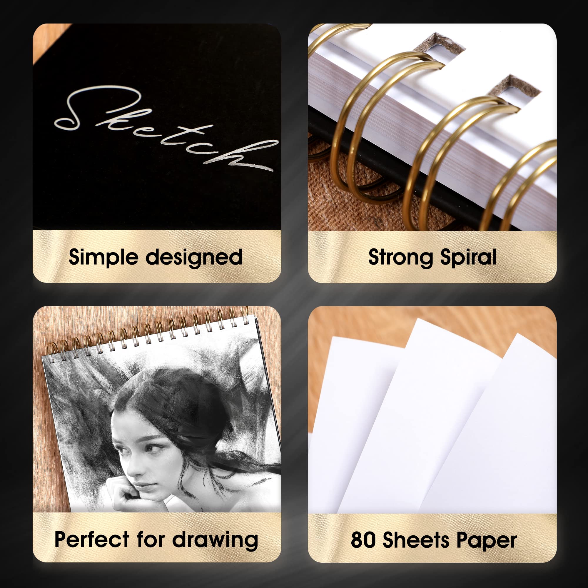 Top Spiral Sketchbook for Drawing Hardcover 5.5 x 8.5 Small Sketch Book for Women Men Girl 105 Sheets (68lb/100gsm) Premium Paper Sketch Pad, Black