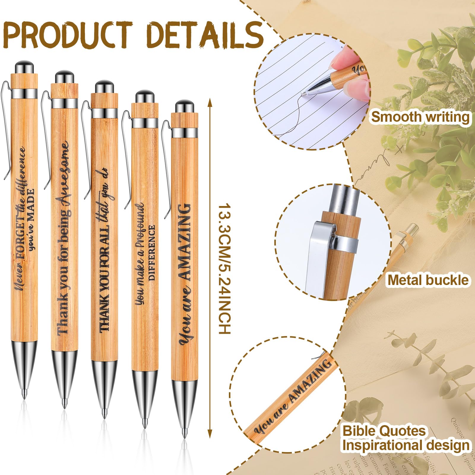 10 Pcs Bible Quotes Pens Inspirational Wooden Ballpoint Retractable Pen for Motivational Bamboo Pen Black Ink Religious Gift for Church Christian Evangelist Pastor and Prophetess(Inspirational Style)