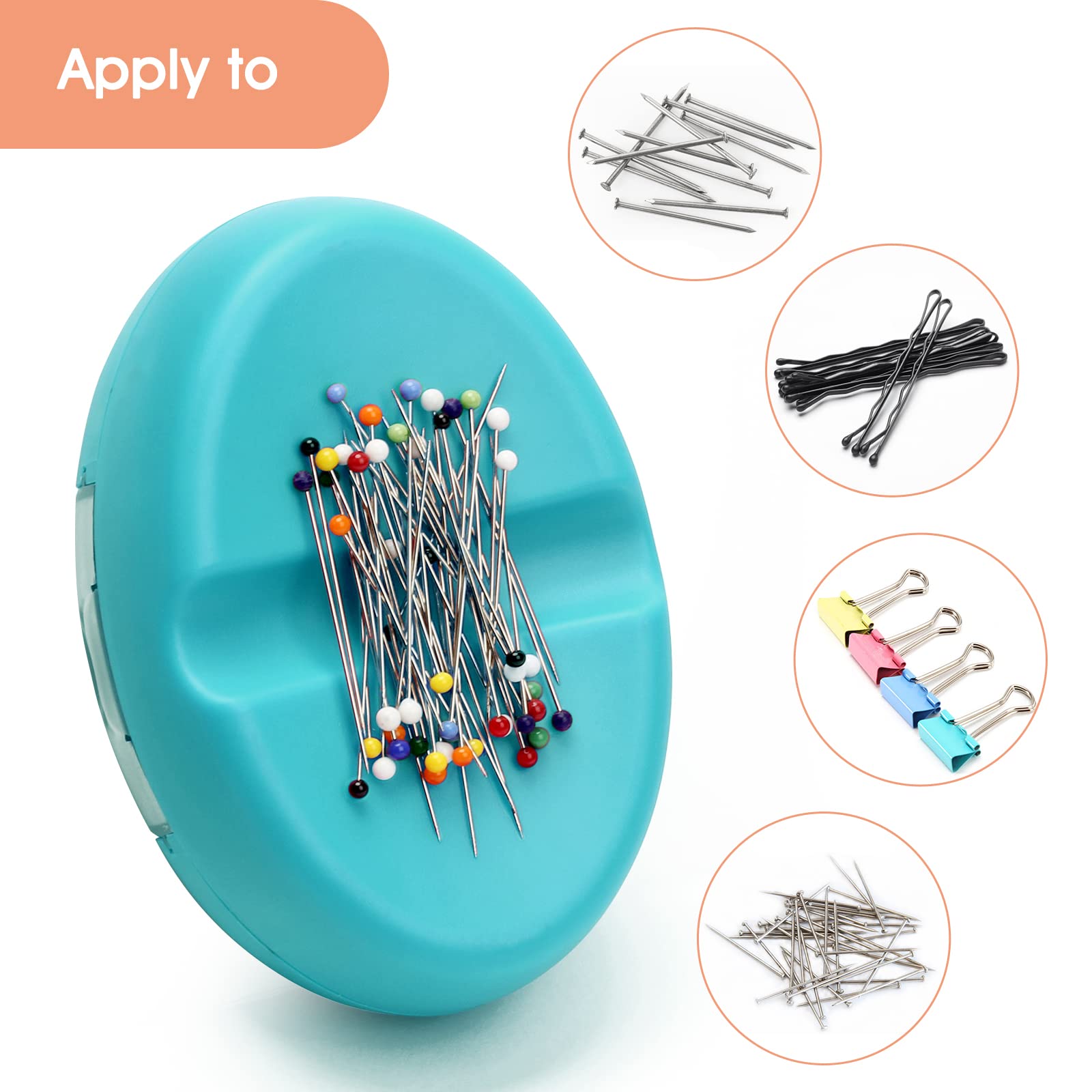 Coitak Magnetic Sewing Pincushion with 100 Plastic Head Pins, Magnetic Pins Holder for Sewing Quilting