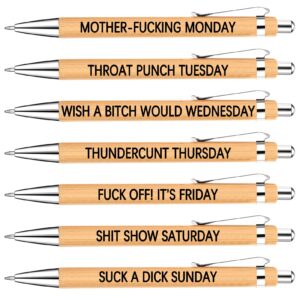 lestp 7pcs funny work pens for adults funny sarcastic gifts funny bamboo pens swear word daily pen set seven days of the week pens the office gifts for women men coworkers funny desk accessories