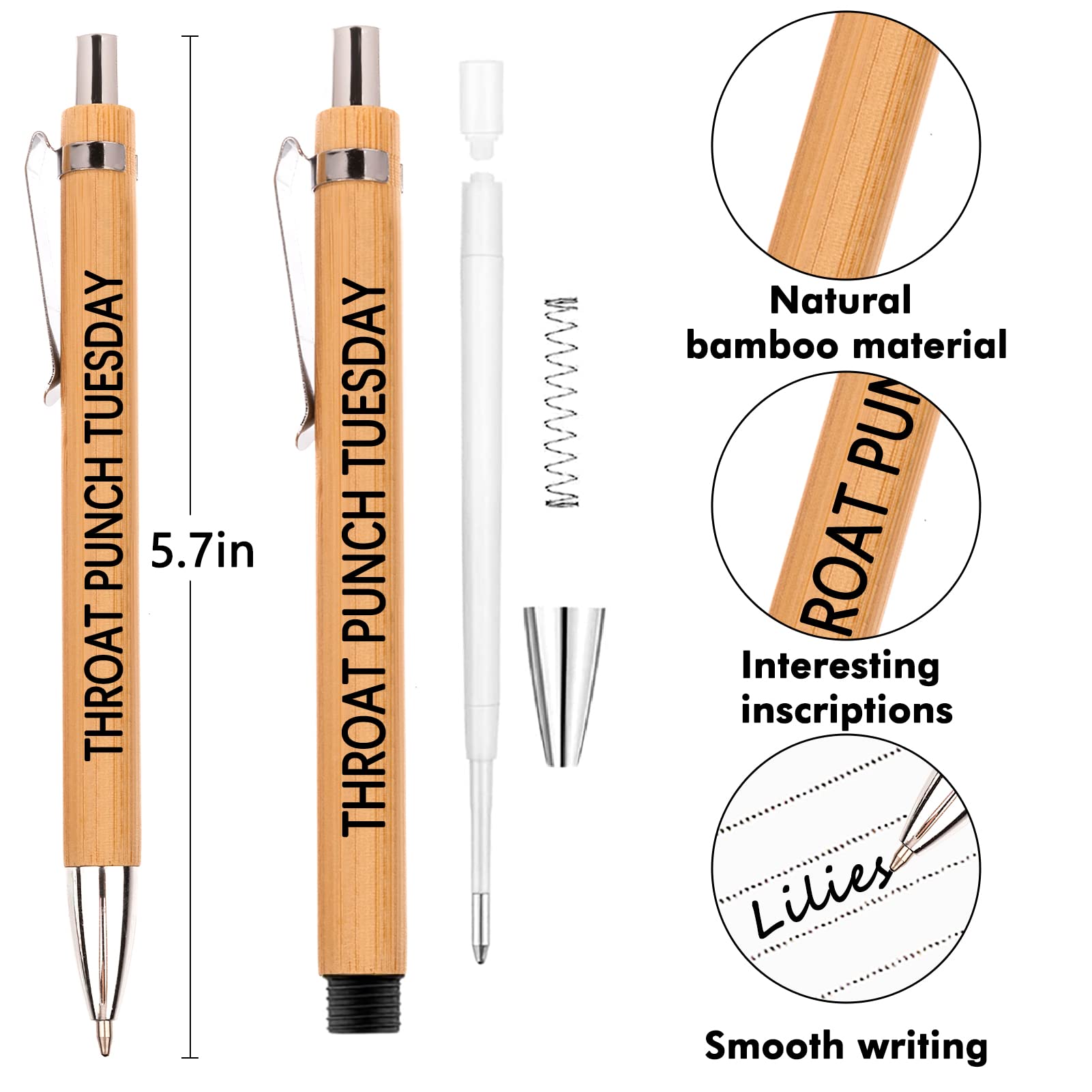 Lestp 7Pcs Funny Work Pens for Adults Funny Sarcastic Gifts Funny Bamboo Pens Swear Word Daily Pen Set Seven Days of The Week Pens The Office Gifts for Women Men Coworkers Funny Desk Accessories