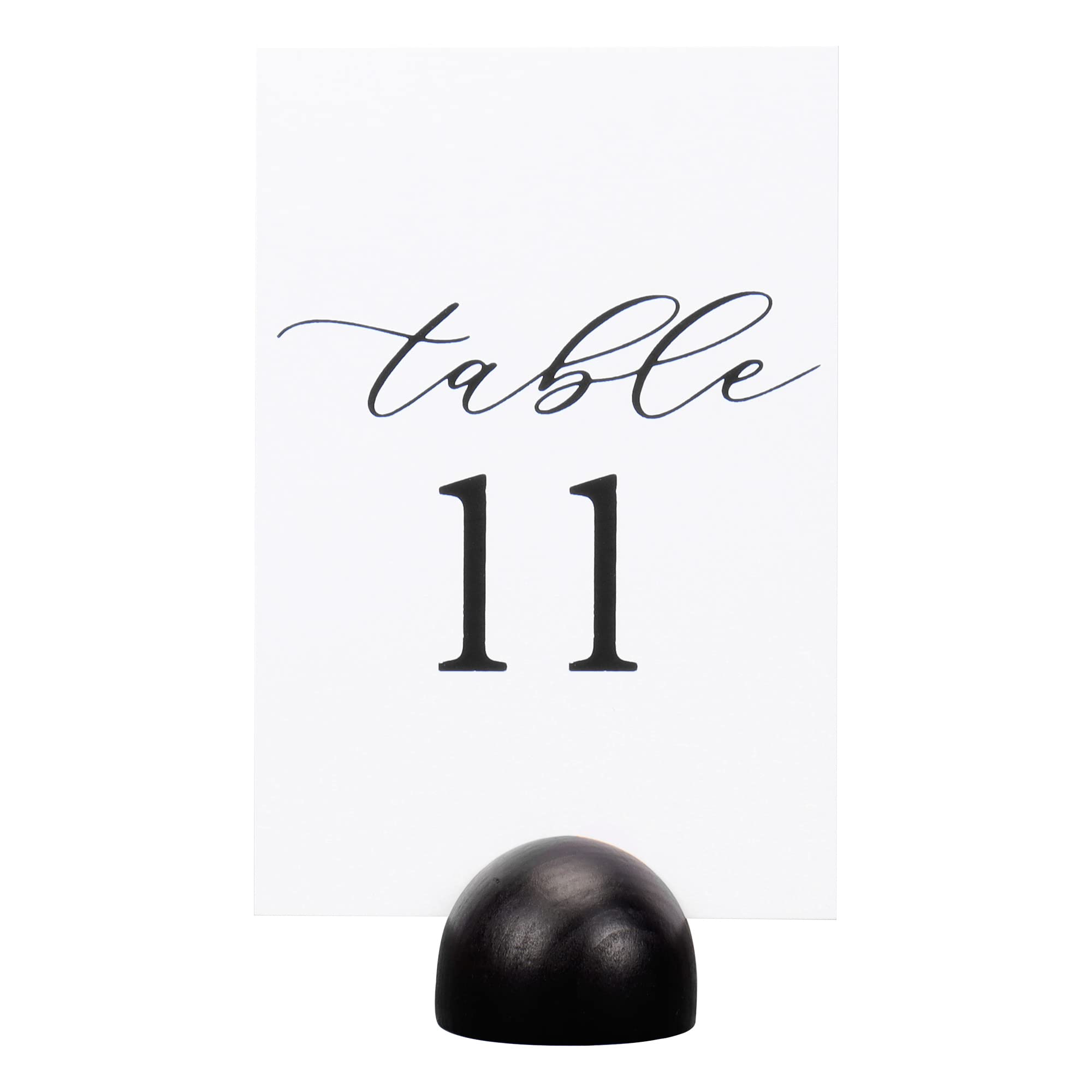 Hanna Roberts Modern Cursive Table Number Card Stock Signs with Round Stand for Wedding Reception, Restaurant, Event Party, 4" x 6" (Set of 10, 11-20, Black)