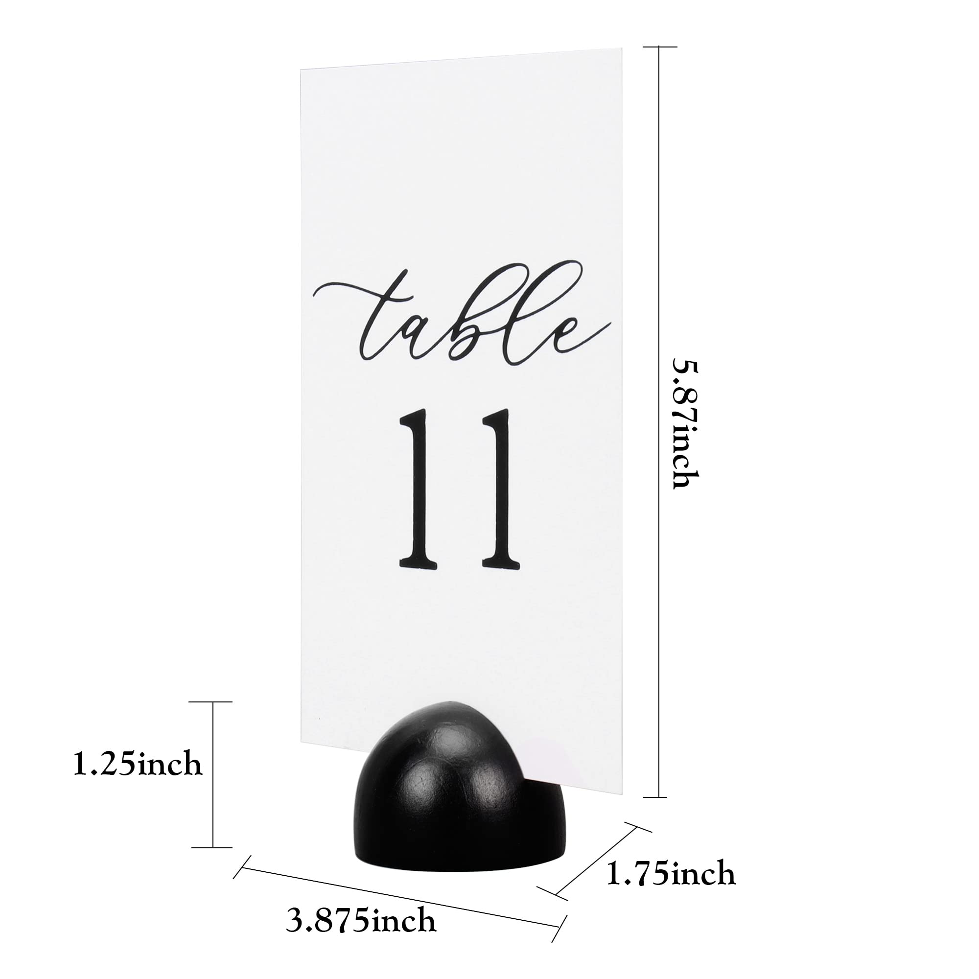 Hanna Roberts Modern Cursive Table Number Card Stock Signs with Round Stand for Wedding Reception, Restaurant, Event Party, 4" x 6" (Set of 10, 11-20, Black)