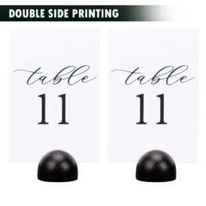 Hanna Roberts Modern Cursive Table Number Card Stock Signs with Round Stand for Wedding Reception, Restaurant, Event Party, 4" x 6" (Set of 10, 11-20, Black)