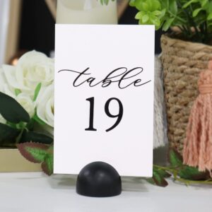 Hanna Roberts Modern Cursive Table Number Card Stock Signs with Round Stand for Wedding Reception, Restaurant, Event Party, 4" x 6" (Set of 10, 11-20, Black)