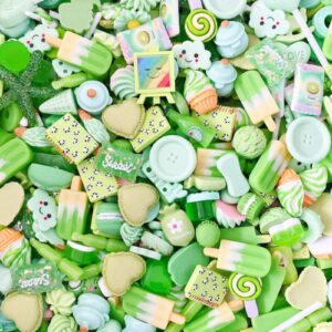 halloluck 50 pcs slime charms easter diy craft making resin jewery making kit, resin flatback slime beads making supplies for diy scrapbooking crafts (green)