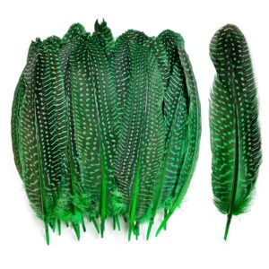 happy feather 6-9 inch natural guinea wing plumage feather for diy craft, jewelry and clothing decoration pack of 20-green