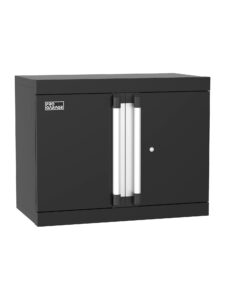 closetmaid progarage wall cabinet with two doors lock and shelf, for garage storage, heavy duty steel, black