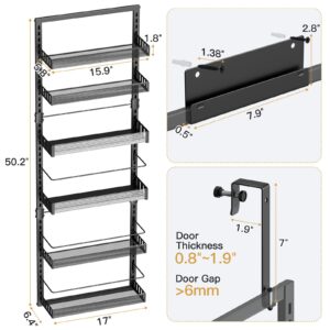 POKIPO Over the Door Pantry Organizer, 6-Tier Large Wall Mounted Storage Spice Rack, 2 in 1 Heavy-Duty Metal Adjustable Hanging Baskets for Pantry, Bedroom, Bathroom, Living Room, Kitchen