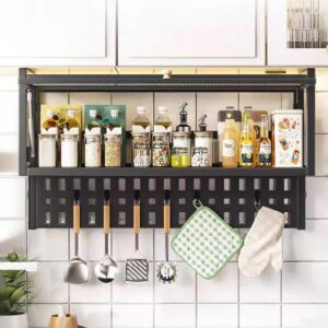 gdrasuya10 wall mounted kitchen pantry storage kitchen cabinet, black kitchen cabinet storage organizer with up-flip door metal kitchen rack cabinet shelf for dining room, kitchen