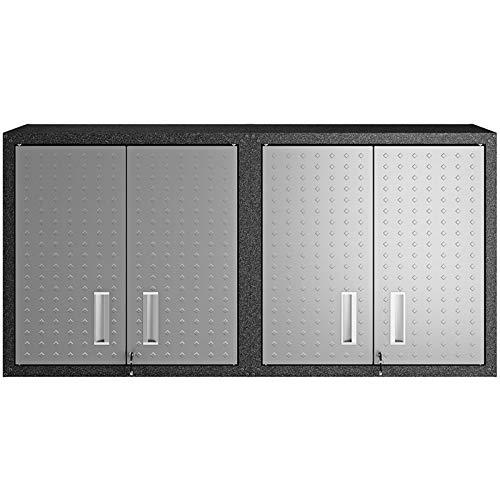 Pemberly Row Space Saving Metal 2 Piece Garage Storage Set with 2 Door Floating Cabinets in Grey