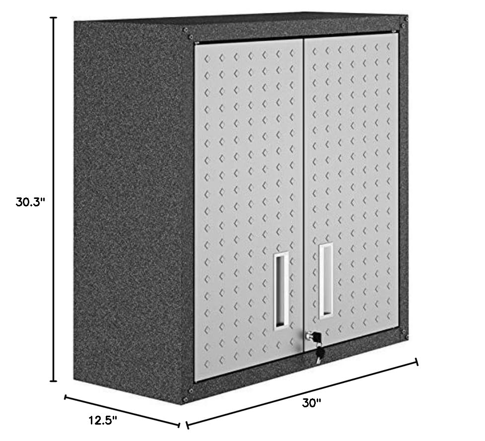 Pemberly Row Space Saving Metal 2 Piece Garage Storage Set with 2 Door Floating Cabinets in Grey