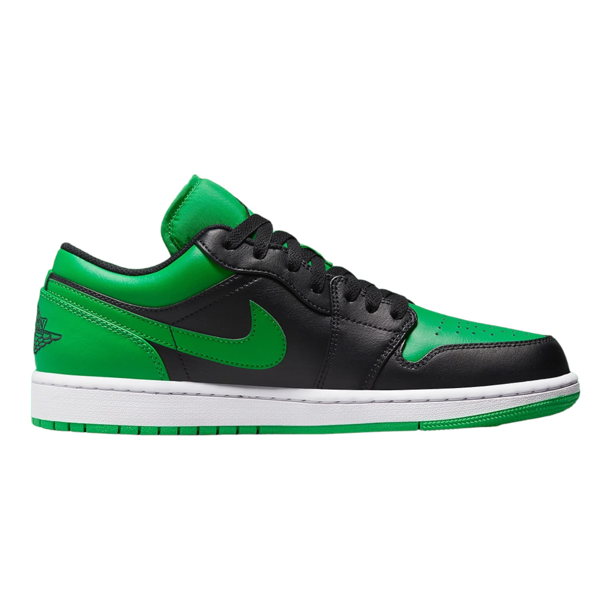 Nike Air Jordan 1 Low Men's Shoes Black/Black-Lucky Green-White 553558-065 - Size 8