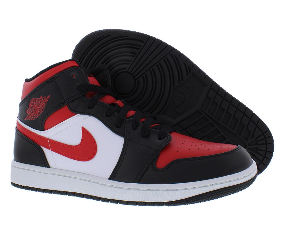 Nike Men's Air Jordan 1 Mid Shoes, White/Black-red, 11.5