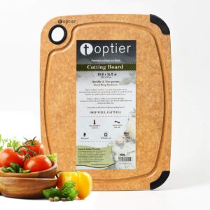 wood fiber cutting board, toptier dishwasher safe cutting boards for kitchen, eco-friendly, non-slip, fruit juice grooves, non-porous, bpa free, medium cutting board, 14.5 x 11-inch, natural slate