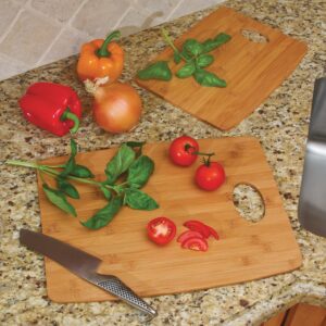 Lipper International Bamboo Wood Thin Kitchen Cutting Boards with Oval Hole in Center, Set of 2 Boards, 9" x 12" and 11-1/2" x 15"