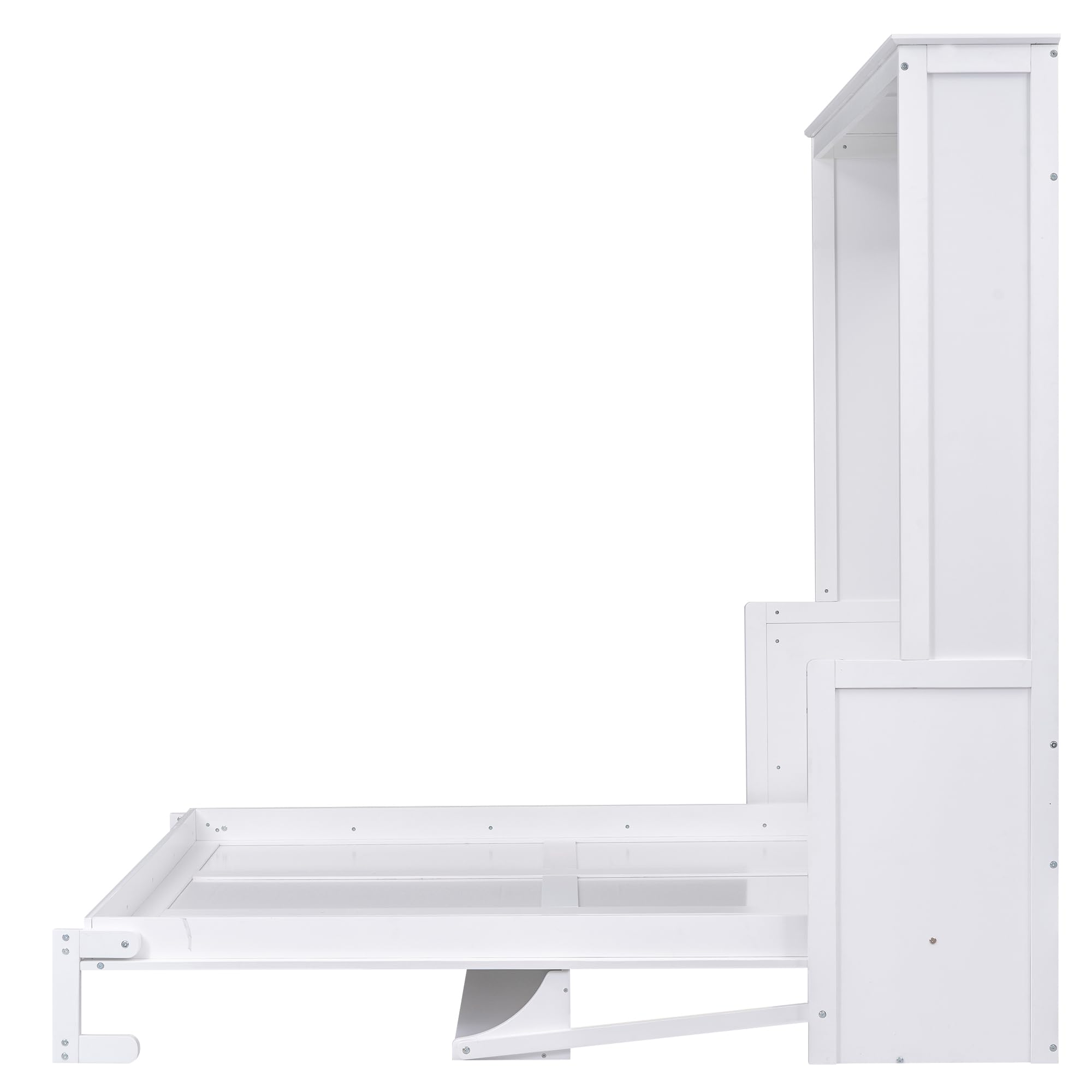 Brabrety Versatile Wooden Queen Size Murphy Bed with Storage Shelf,for Small Spaces Apartments Studio Guest Room Use (Queen, White@Shelf)