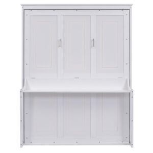 Brabrety Versatile Wooden Queen Size Murphy Bed with Storage Shelf,for Small Spaces Apartments Studio Guest Room Use (Queen, White@Shelf)