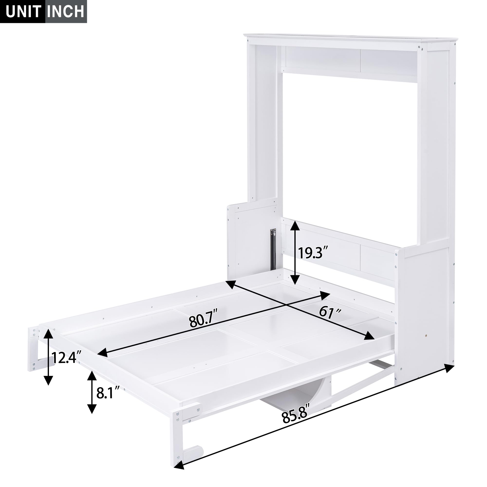 Brabrety Versatile Wooden Queen Size Murphy Bed with Storage Shelf,for Small Spaces Apartments Studio Guest Room Use (Queen, White@Shelf)