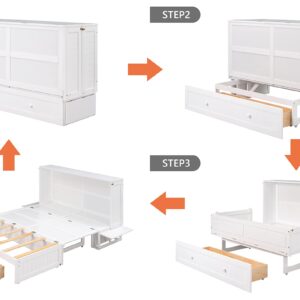 Queen Size Mobile Murphy Bed with Drawer