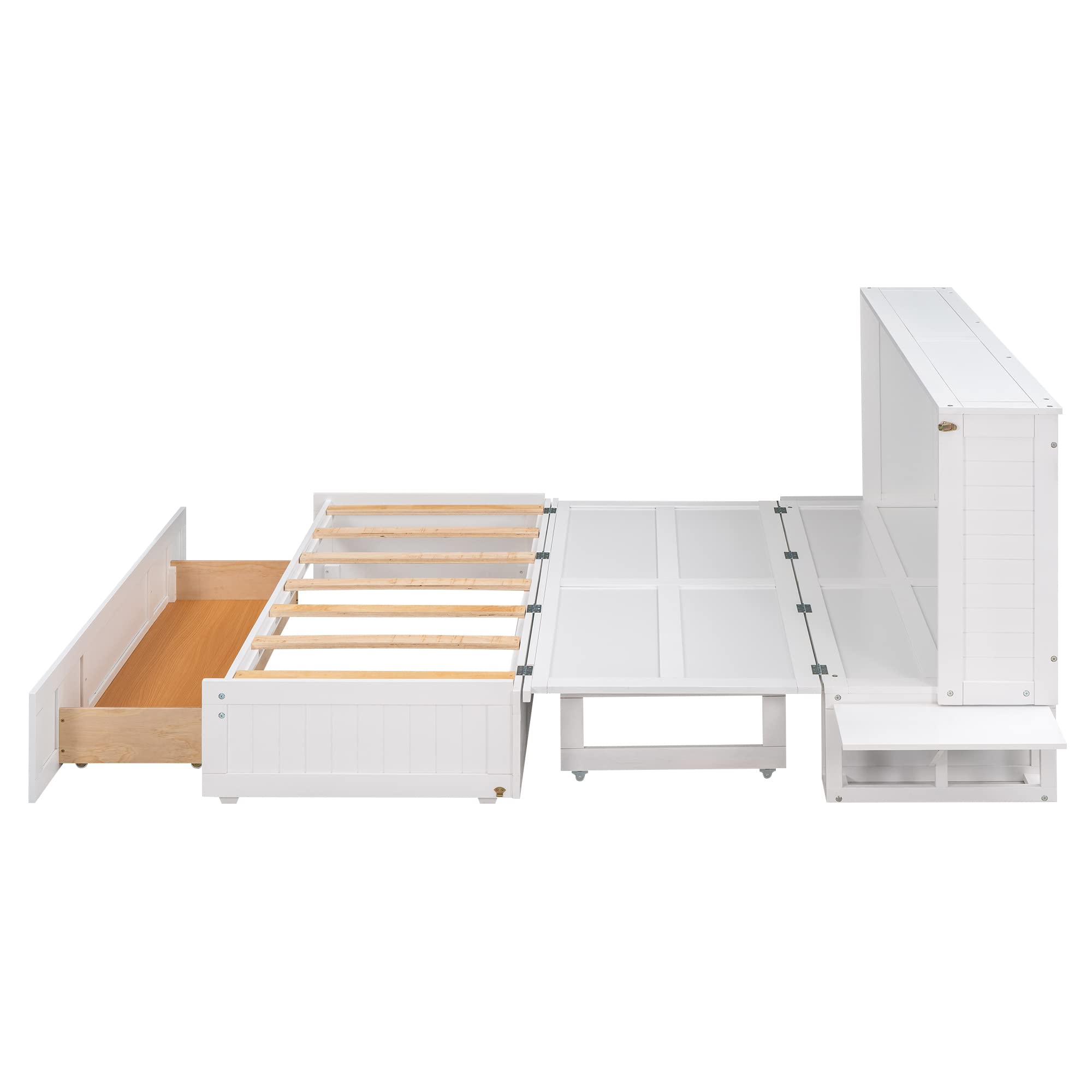 Queen Size Mobile Murphy Bed with Drawer