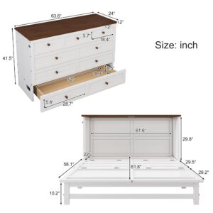 SOFTSEA Queen Size Murphy Bed Chest with Charging Station and Large Drawer for Small Room