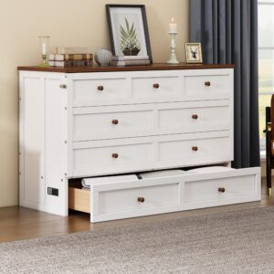 SOFTSEA Queen Size Murphy Bed Chest with Charging Station and Large Drawer for Small Room