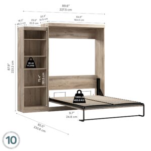 Bestar Pur Queen Murphy Bed and Shelving Unit with Drawers, 90-inch Space-Saving Sleeping Arrangement in Rustic Brown