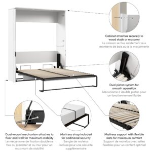 Bestar Lumina 68W Queen Murphy Bed with Desk in White, Sleeping Arrangement for Guest Room and Home Office