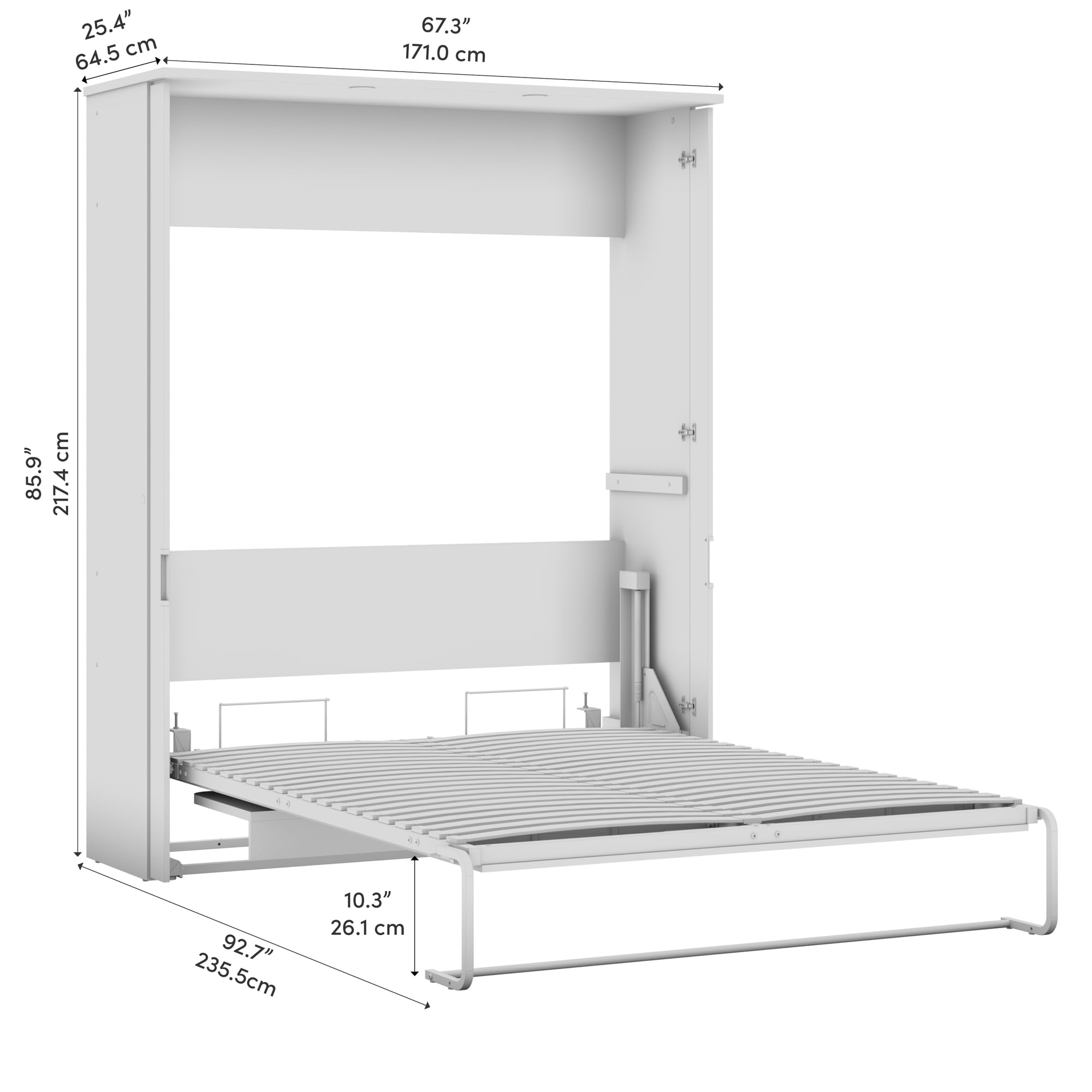 Bestar Lumina 68W Queen Murphy Bed with Desk in White, Sleeping Arrangement for Guest Room and Home Office