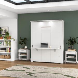 Bestar Lumina 68W Queen Murphy Bed with Desk in White, Sleeping Arrangement for Guest Room and Home Office