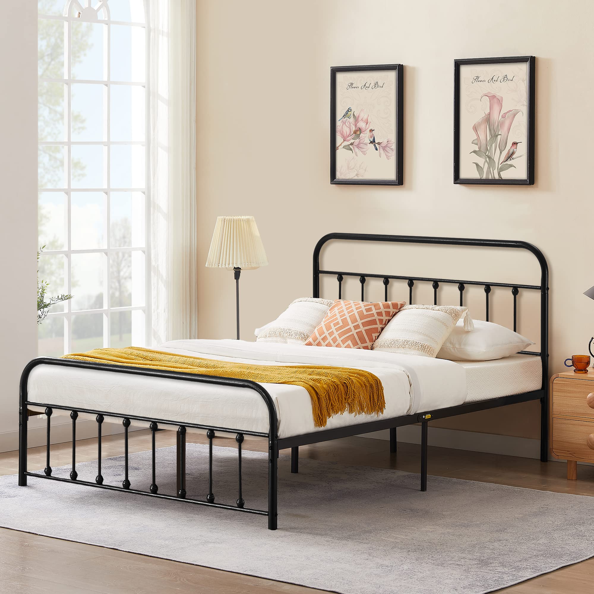 VECELO Metal Platform Bed Frame, Mattress Foundation with Headboard & Footboard,No Box Spring Needed,Queen Size