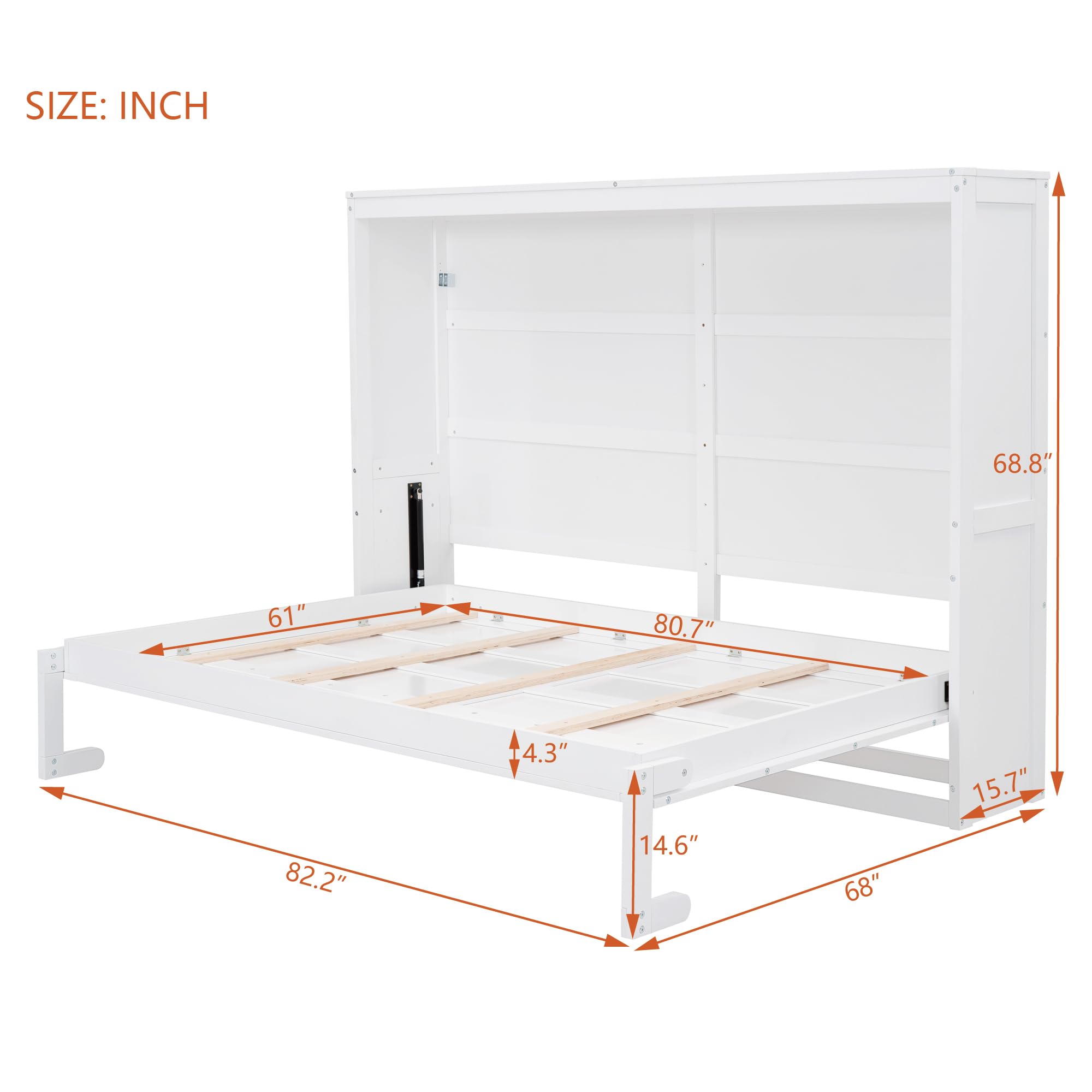 GAOWEI Queen Size Murphy Bed Wall Bed Bedroom Furniture Folding Bed Cabinet Bed Murphy Bed Cabinet Horizontal Murphy Bed Queen (White)