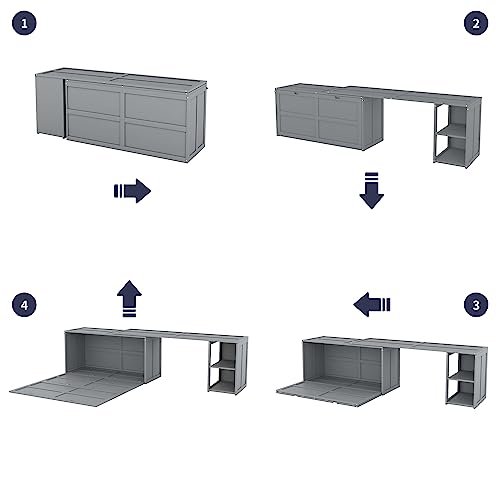 DHPM Queen Size Murphy Bed with Rotatable Desk, 3 in 1 Floor Bed Frame with Cabinet & Workstation Murphy Bed Cabinet Bed Murphy Bed Queen Hidden Murphy beds Murphy Cube Cabinet Bed