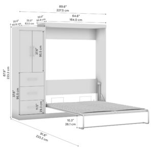 Bestar Nebula Queen Murphy Bed with Wardrobe (90W) in Bark Gray, Sleeping Arrangement and Closet Organizer for Multipurpose Room