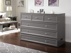 afi deerfield murphy bed chest with charging station, queen, grey