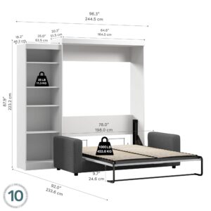 Bestar Pur Queen Murphy Bed with Shelving Unit, Space-Saving Sleeping Arrangement for Multipurpose Room in White