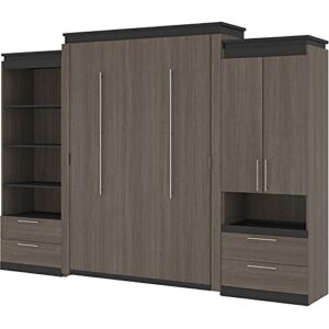 atlin designs 124" modern wood queen murphy bed and storage with drawers in gray