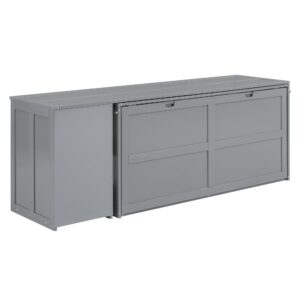 queen size murphy bed with rotatable desk, queen floor bed frame with cabinet & workstation murphy bed cabinet bed murphy bed queen hidden murphy beds murphy cube cabinet bed （gray)