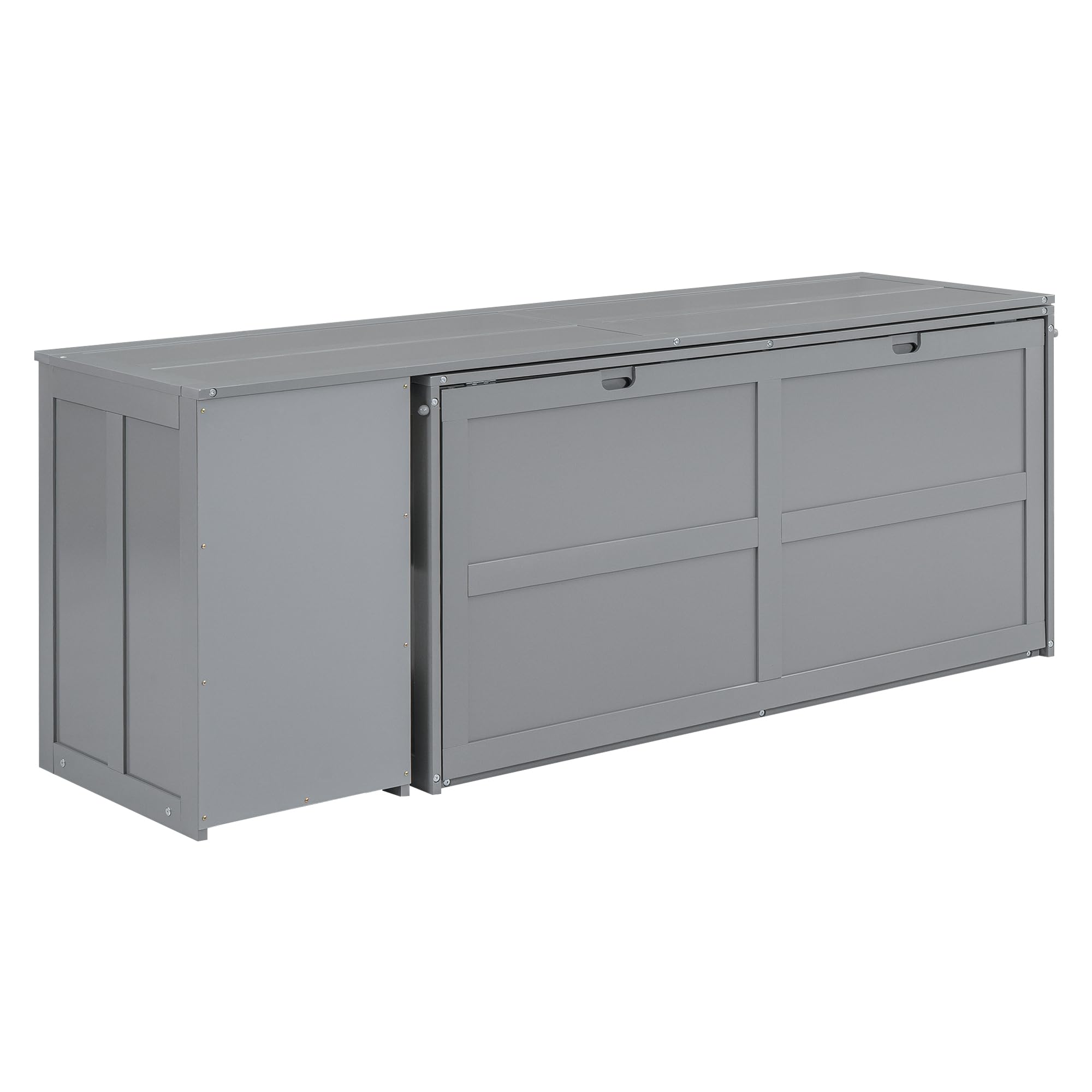 Queen Size Murphy Bed with Rotatable Desk, Queen Floor Bed Frame with Cabinet & Workstation Murphy Bed Cabinet Bed Murphy Bed Queen Hidden Murphy beds Murphy Cube Cabinet Bed （Gray)