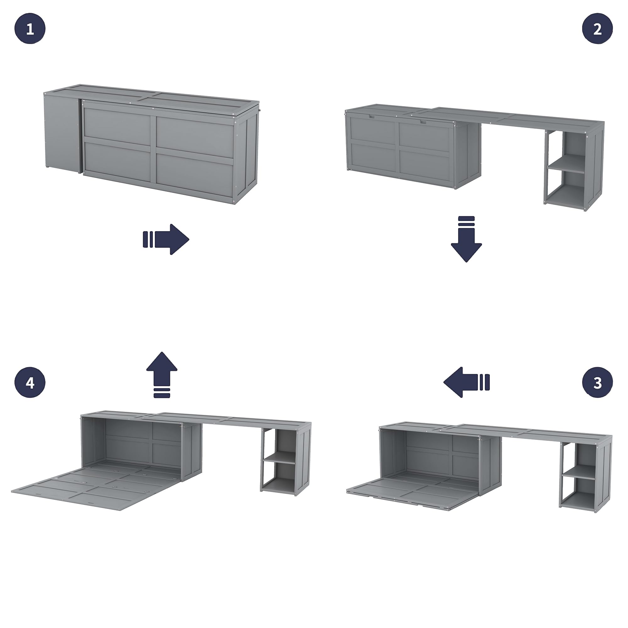 Queen Size Murphy Bed with Rotatable Desk, Queen Floor Bed Frame with Cabinet & Workstation Murphy Bed Cabinet Bed Murphy Bed Queen Hidden Murphy beds Murphy Cube Cabinet Bed （Gray)