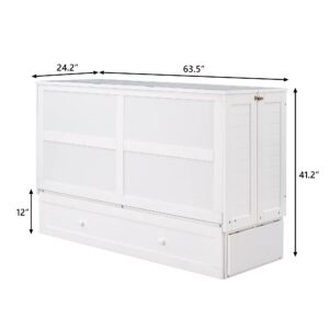 Harper & Bright Designs Murphy Bed with Storage Drawer,Wood Murphy Bed Queen with Side Little Shelves,Easy Fold Modern Murphy Bed Cabinet for Guest Room Home Office,White