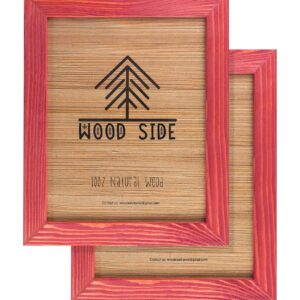 Rustic Wooden Picture Frames 8x10 - Red - Set of 2-100% Natural Eco Solid Wood and High Definition Real Glass for Wall Hanging Photo Frame